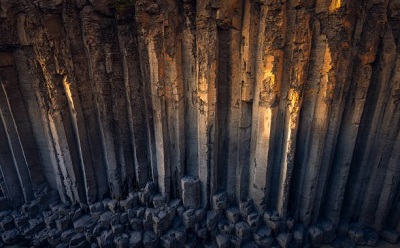 Grooved basalt stone in construction